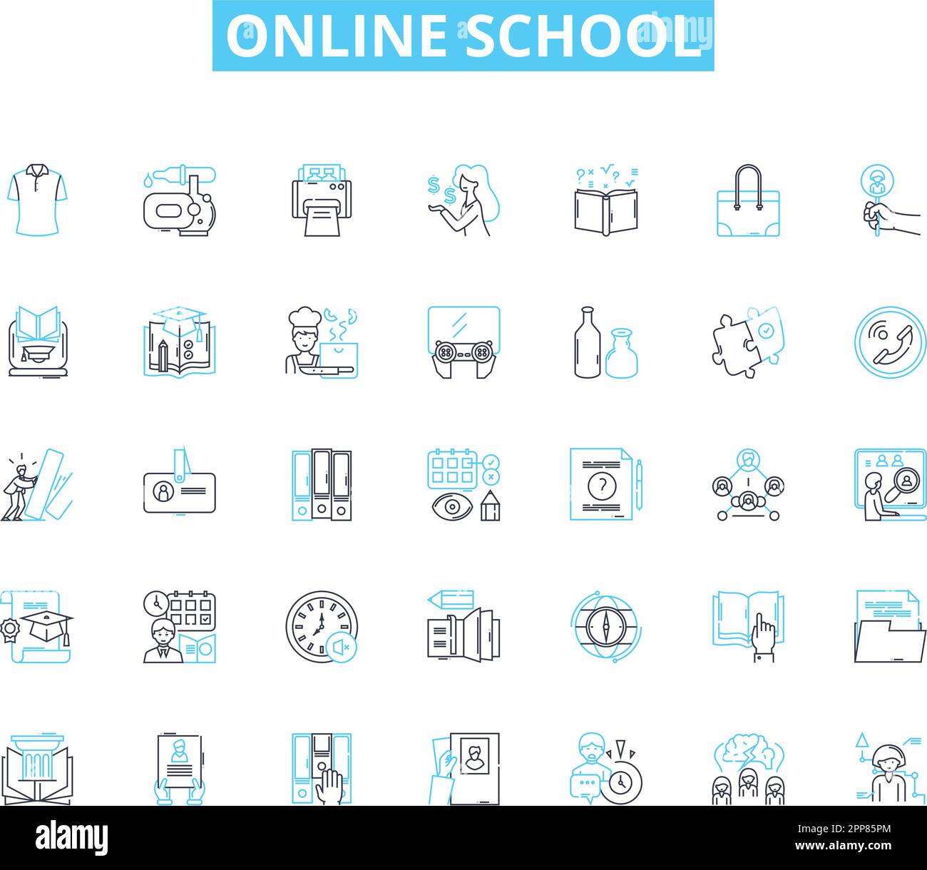 online school linear icons set. Distance, Web-based, Virtual, Remote, E ...