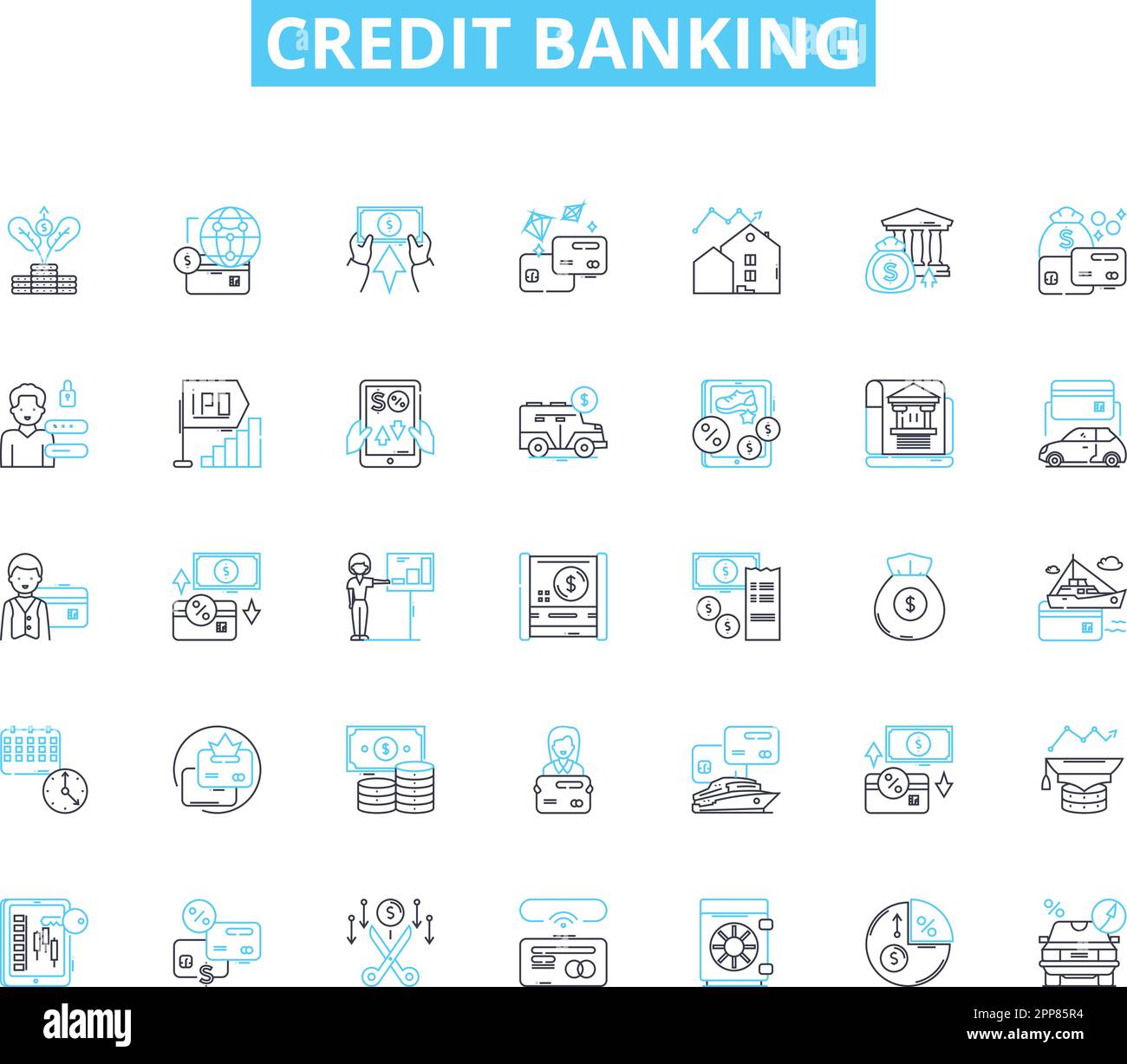 Credit banking linear icons set. Loan, Interest, Debt, Credit score, Collateral, Repayment ...