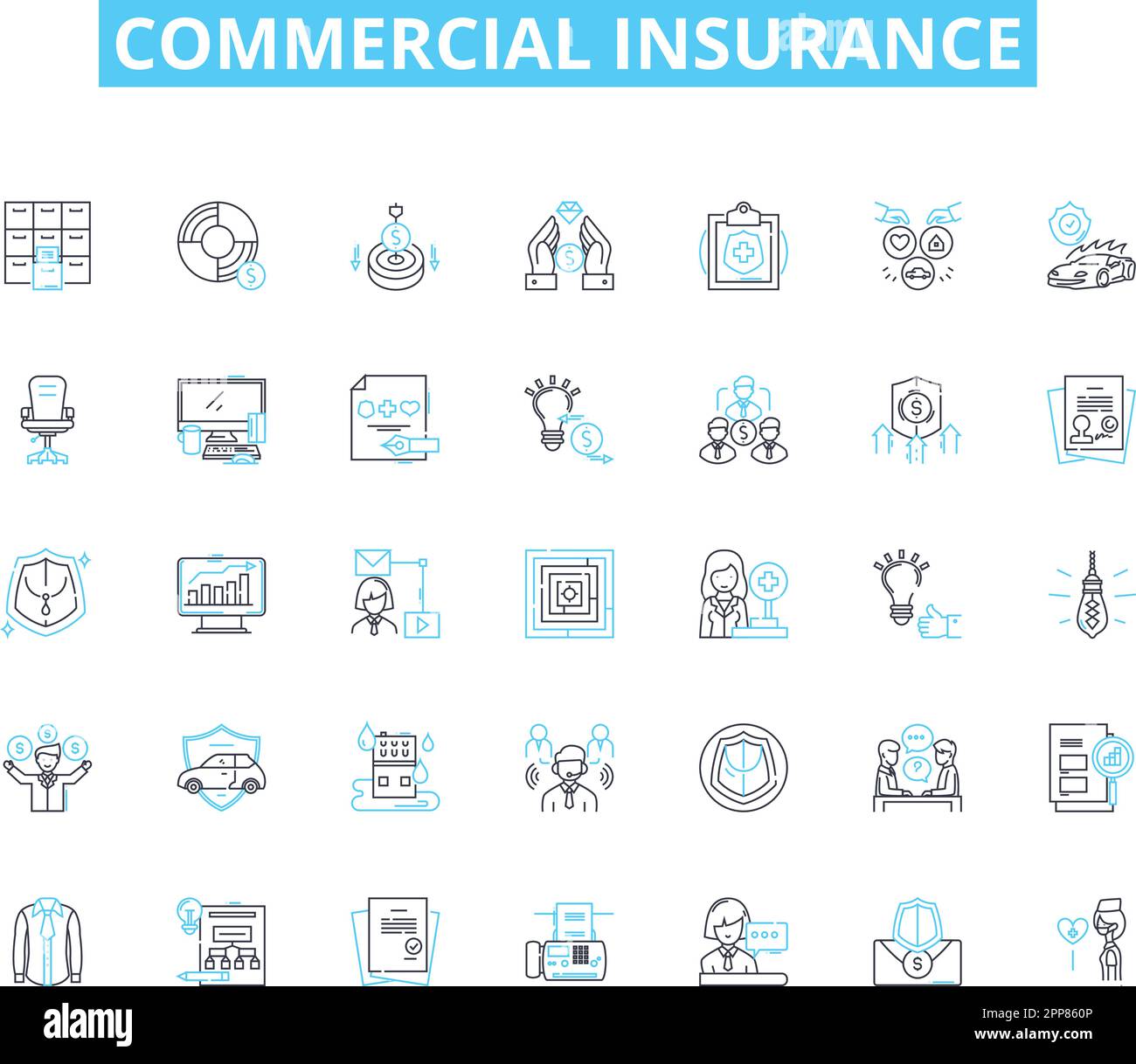 Commercial insurance linear icons set. Protection, Liability, Property ...