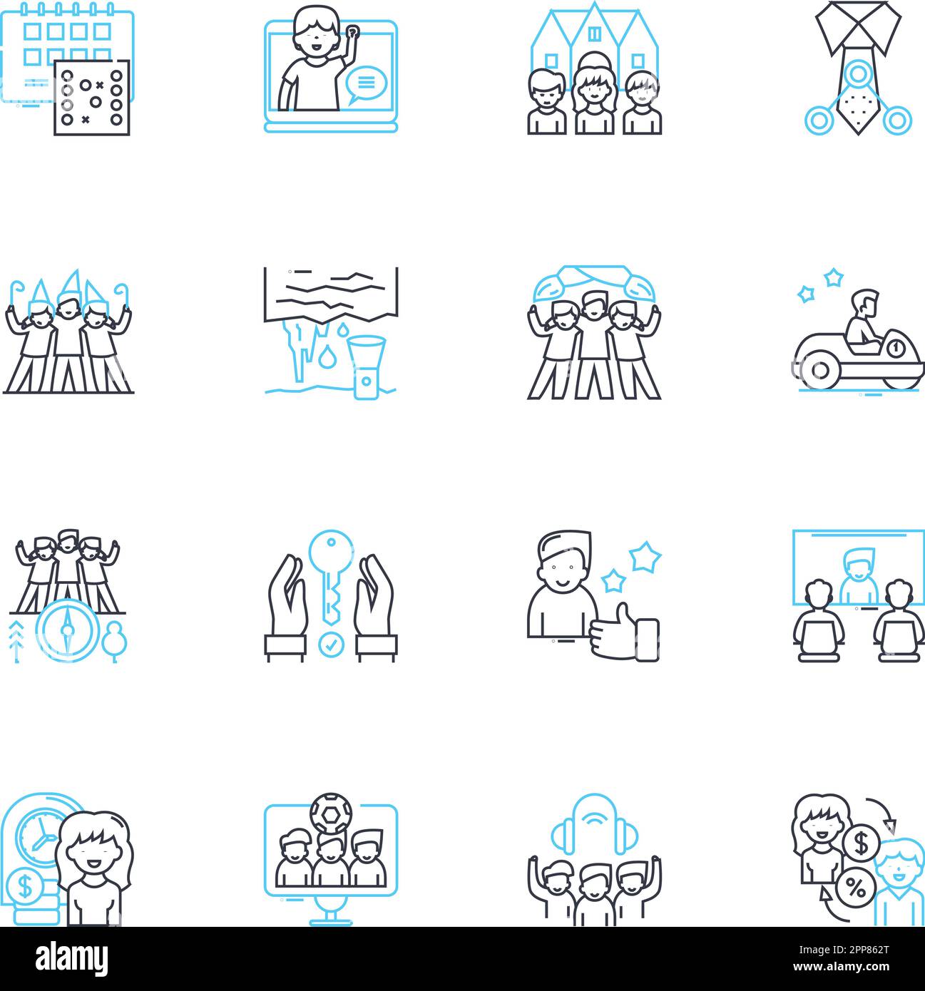 Cooperation and assistance linear icons set. ollaboration, Support, Partnership, Unity, Synergy ...