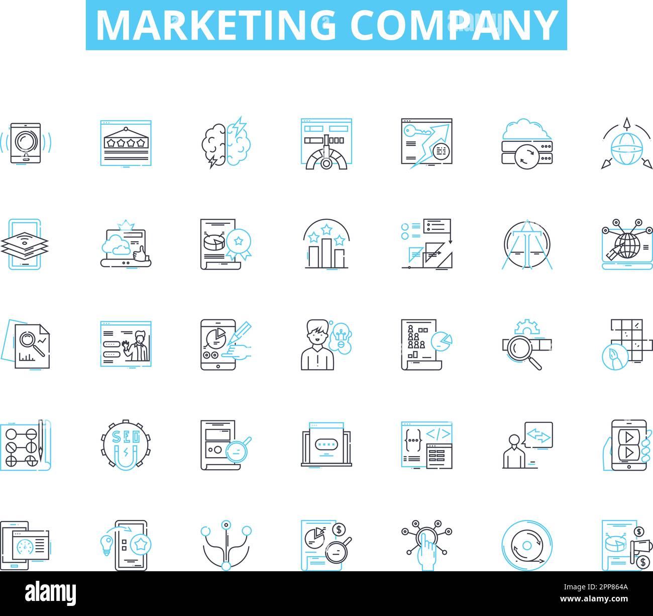 Marketing company linear icons set. Advertising, Branding, Strategy ...