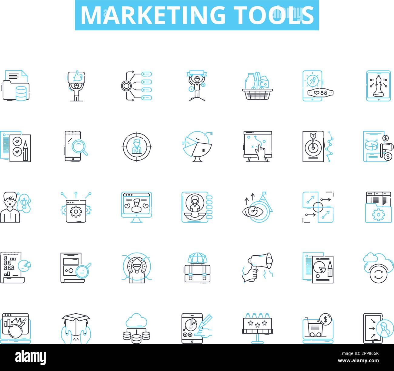 Marketing tools linear icons set. Analytics, Audience, Automation ...