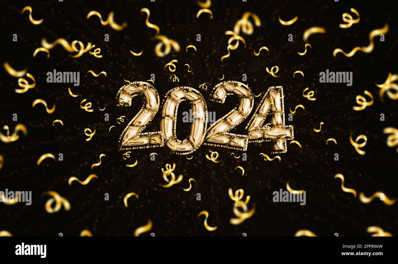 2024 Realistic Gold Foil Balloons with ribbons. Happy Birthday, Merry ...