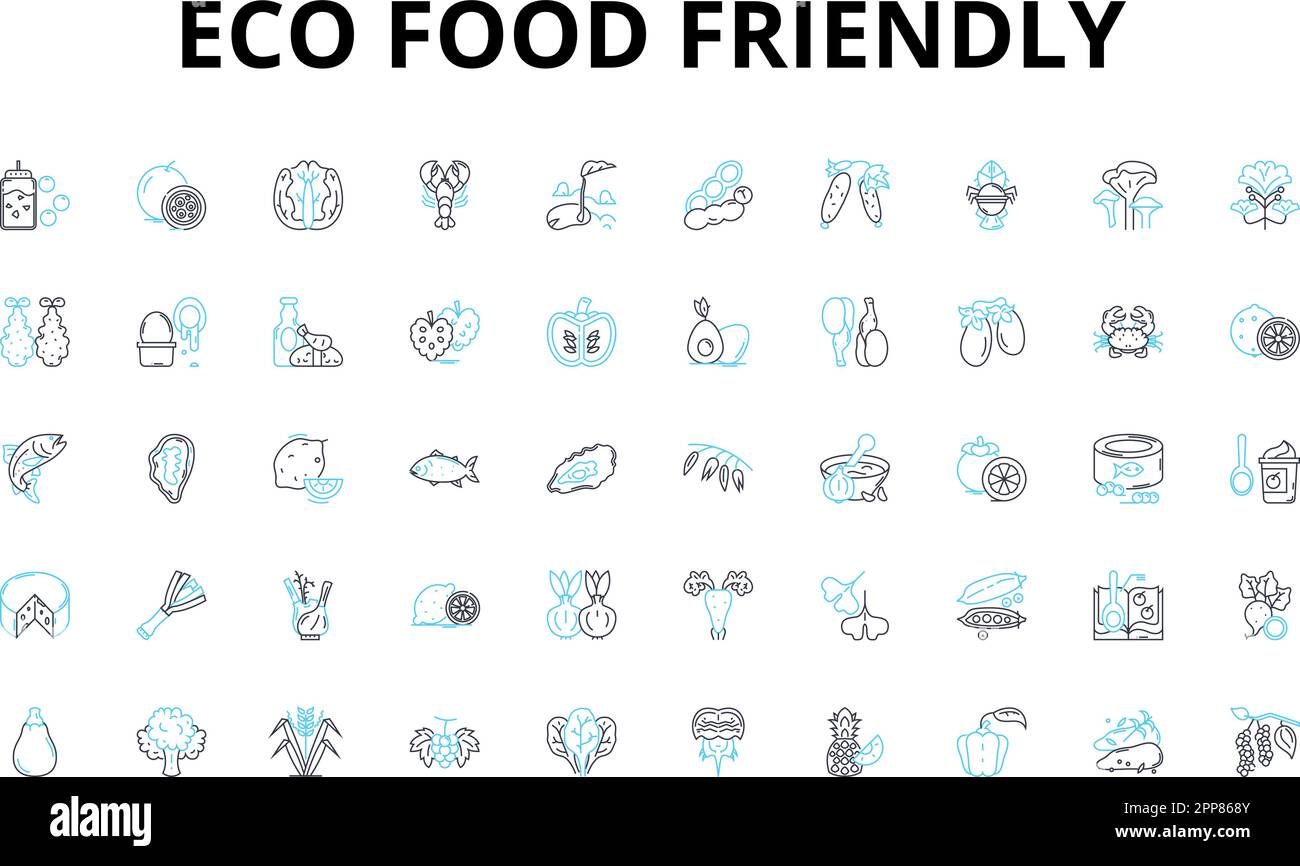 Eco food friendly linear icons set. Sustainable, Organic, Locally-sourced, Plant-based ...