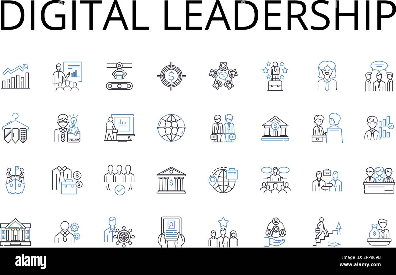 Digital leadership line icons collection. Cyber supremacy, Advanced ...