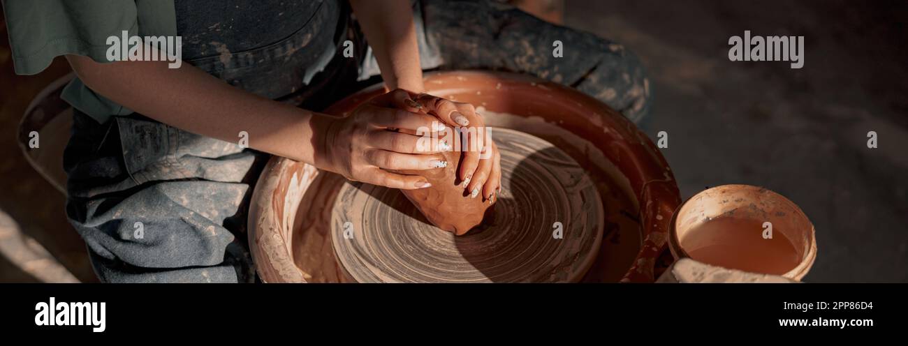 Woman crafter making clay product in pottery room Stock Photo - Alamy