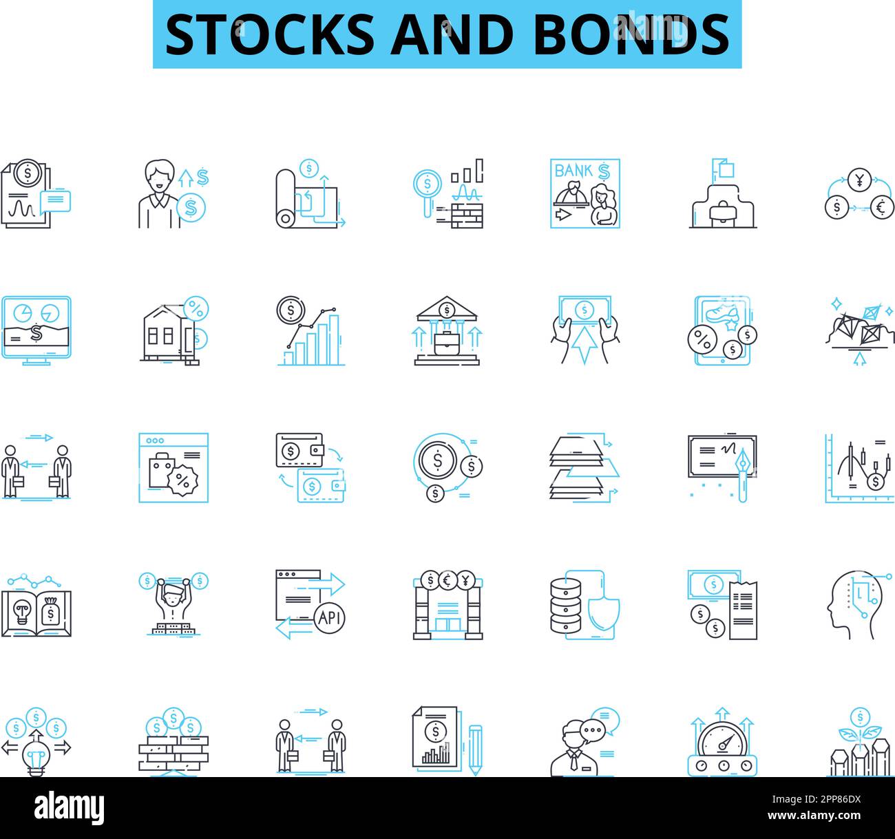 Stocks And Bonds Linear Icons Set Asset Dividend Portfolio