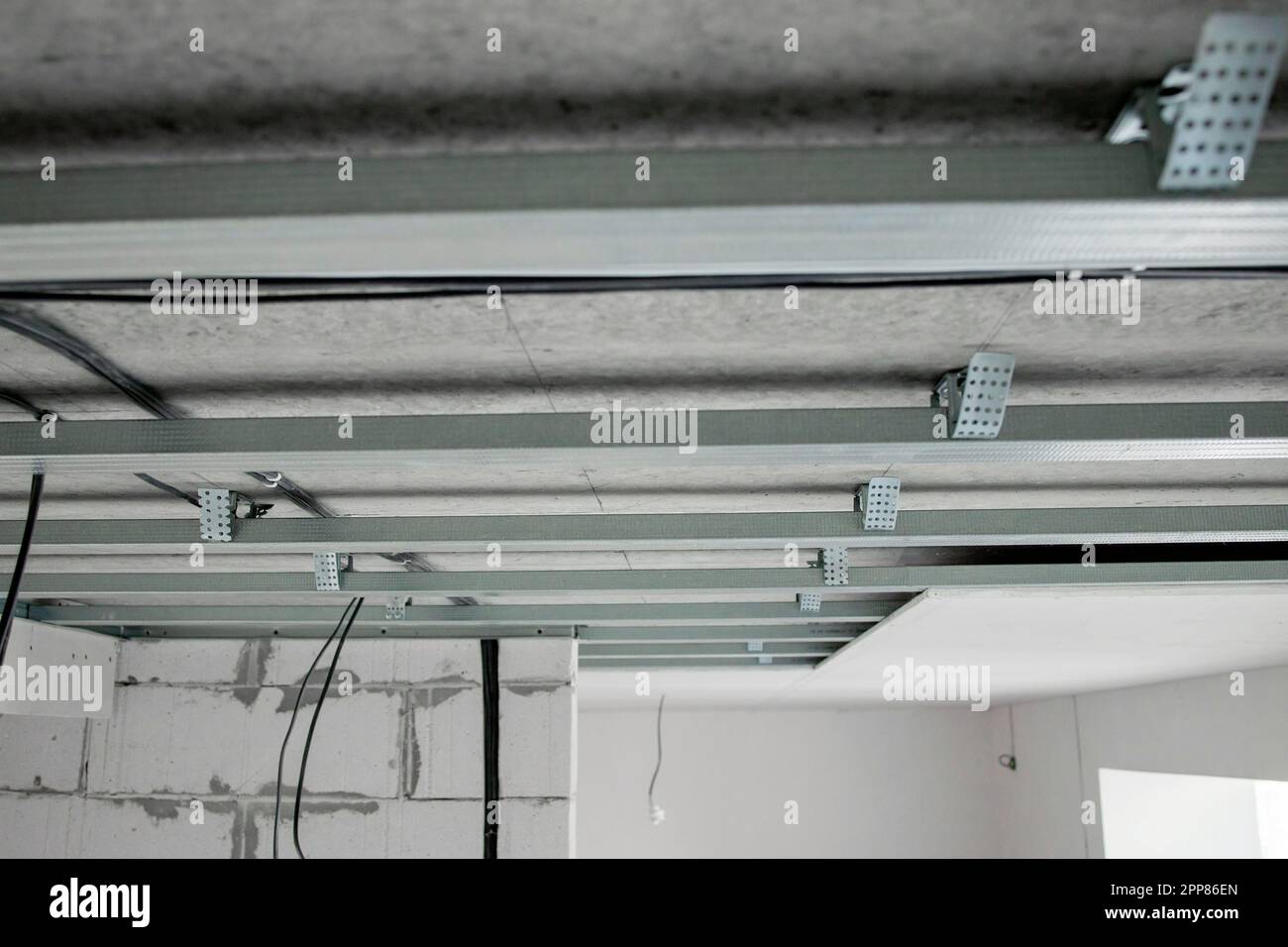 Suspended ceiling structure, for installation of plasterboard Stock ...