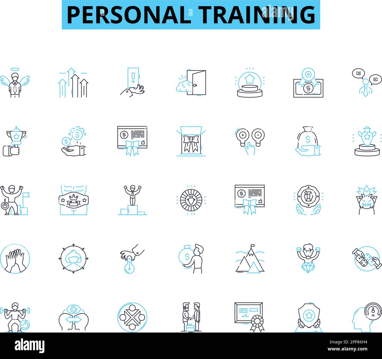 Personal training linear icons set. Fitness, Exercise, Strength ...