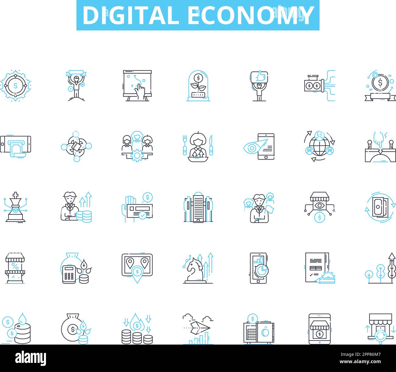 Digital economy linear icons set. E-commerce, Cryptocurrency ... Digital economy linear icons set. E-commerce, Cryptocurrency ...