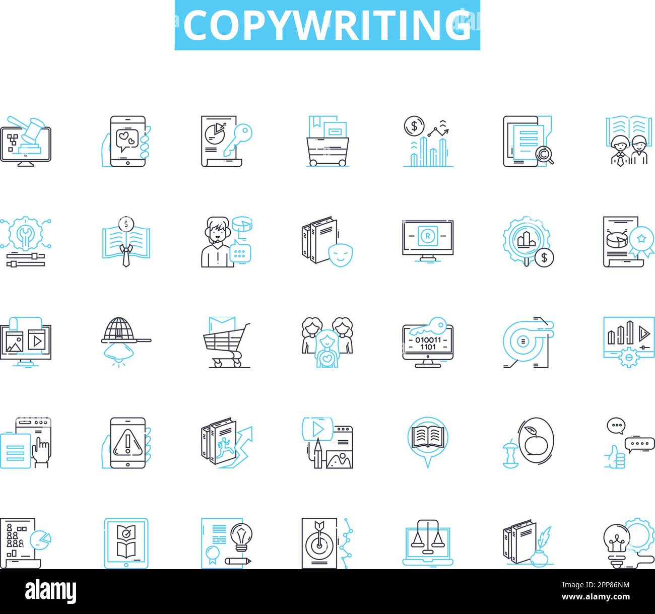 Copywriting Linear Icons Set Wordsmithing Messaging Persuasion Branding Hook Call To