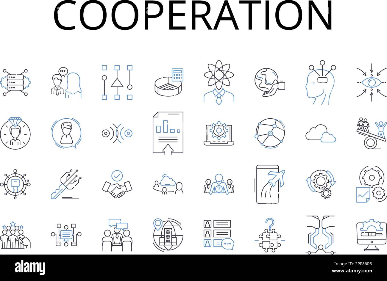 Cooperation Line Icons Collection Assistance Collaboration