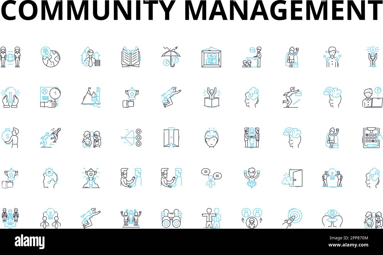 Community management linear icons set. Engage, Empower, Connect, Build ...