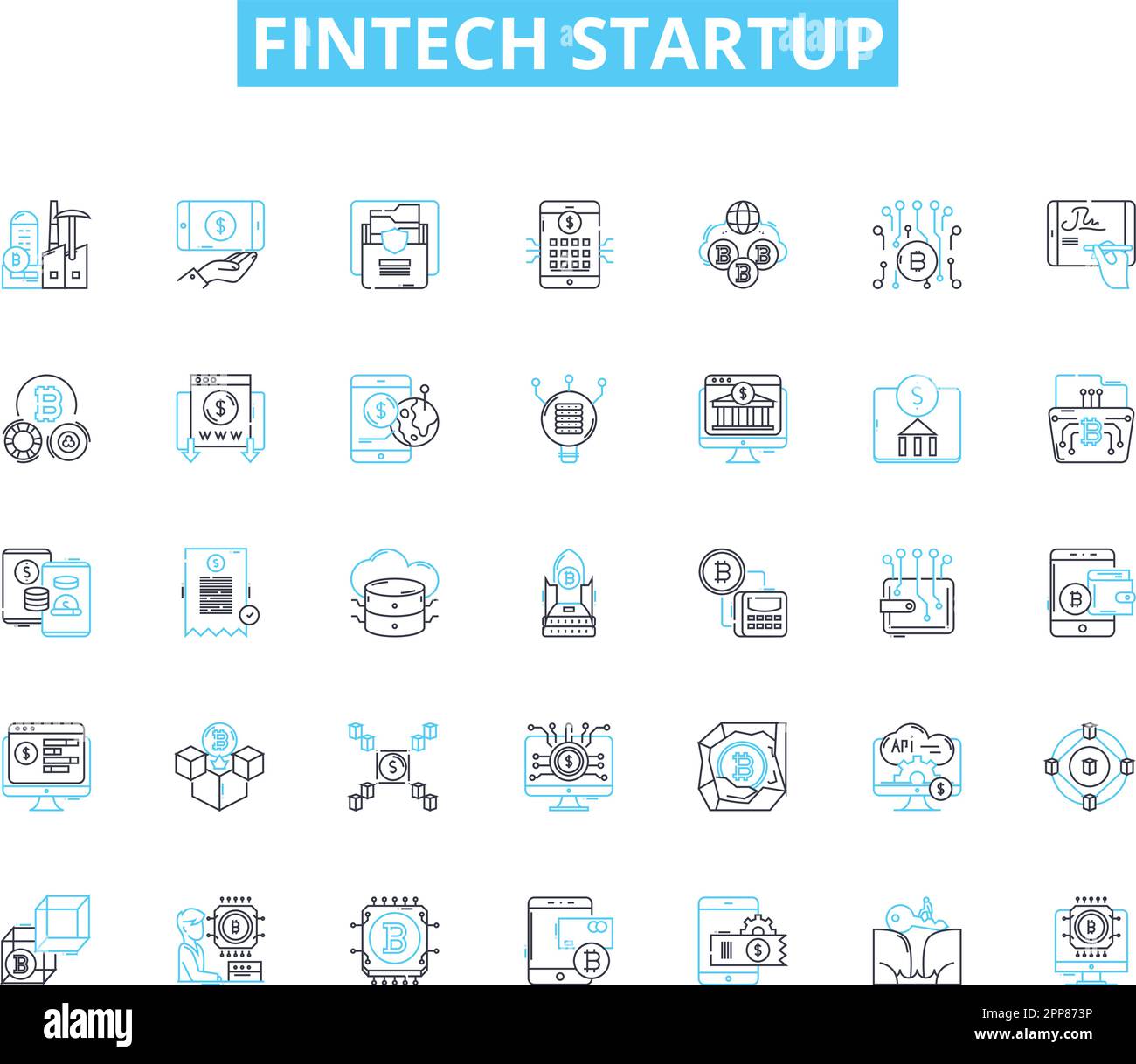 Fintech startup linear icons set. Disruption, Innovation, Blockchain ...