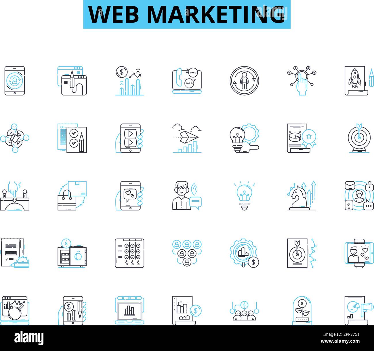 Web marketing linear icons set. SEO, PPC, Content, Analytics, Social ...