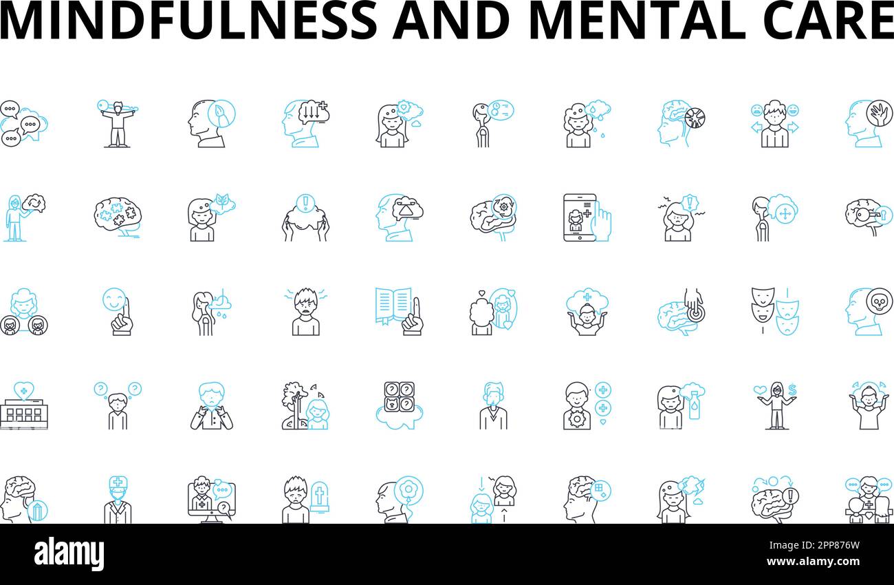 Mindfulness and mental care linear icons set. Meditation, Zen ...