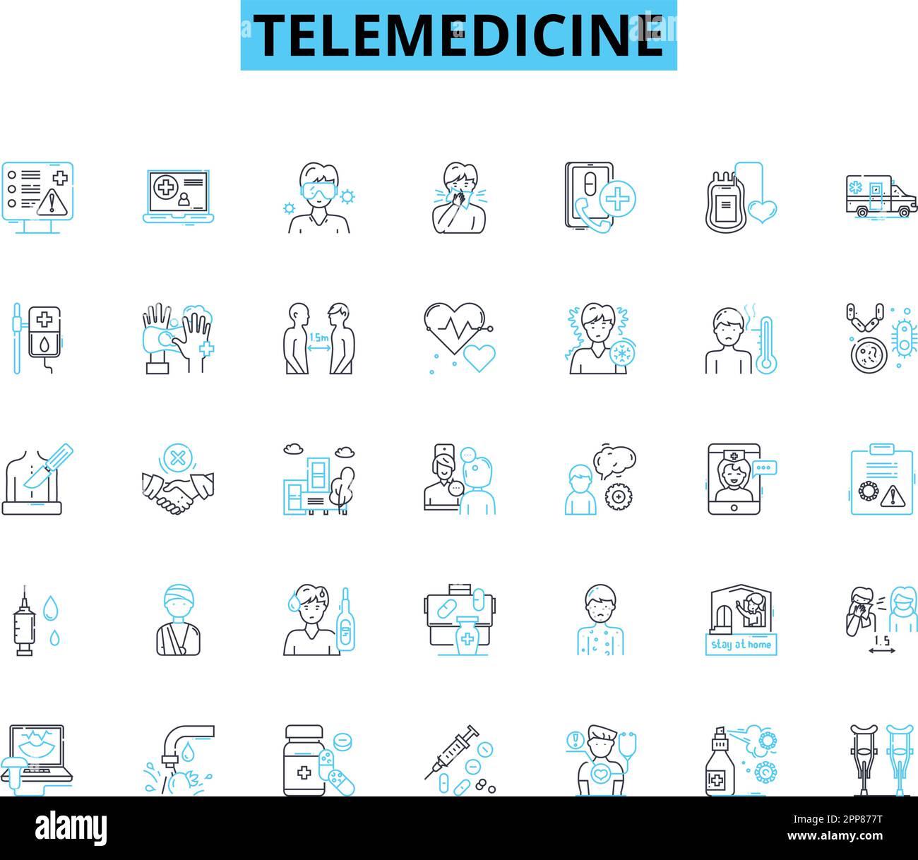 Telemedicine linear icons set. Virtual, Consultation, Diagnosis, Remote ...