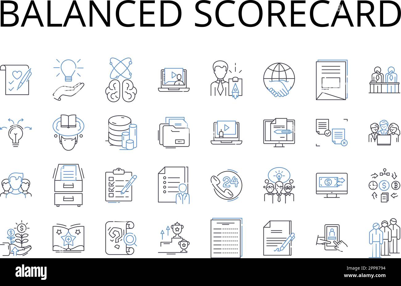 Balanced scorecard line icons collection. Risk assessment, Decision ...