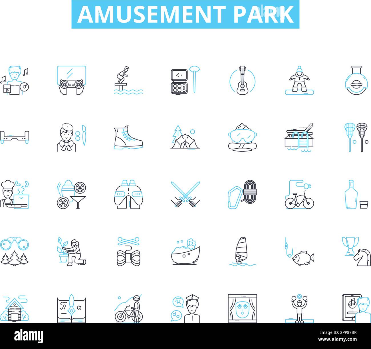 amusement park linear icons set. Thrill, Rollercoaster, Ferris wheel ...