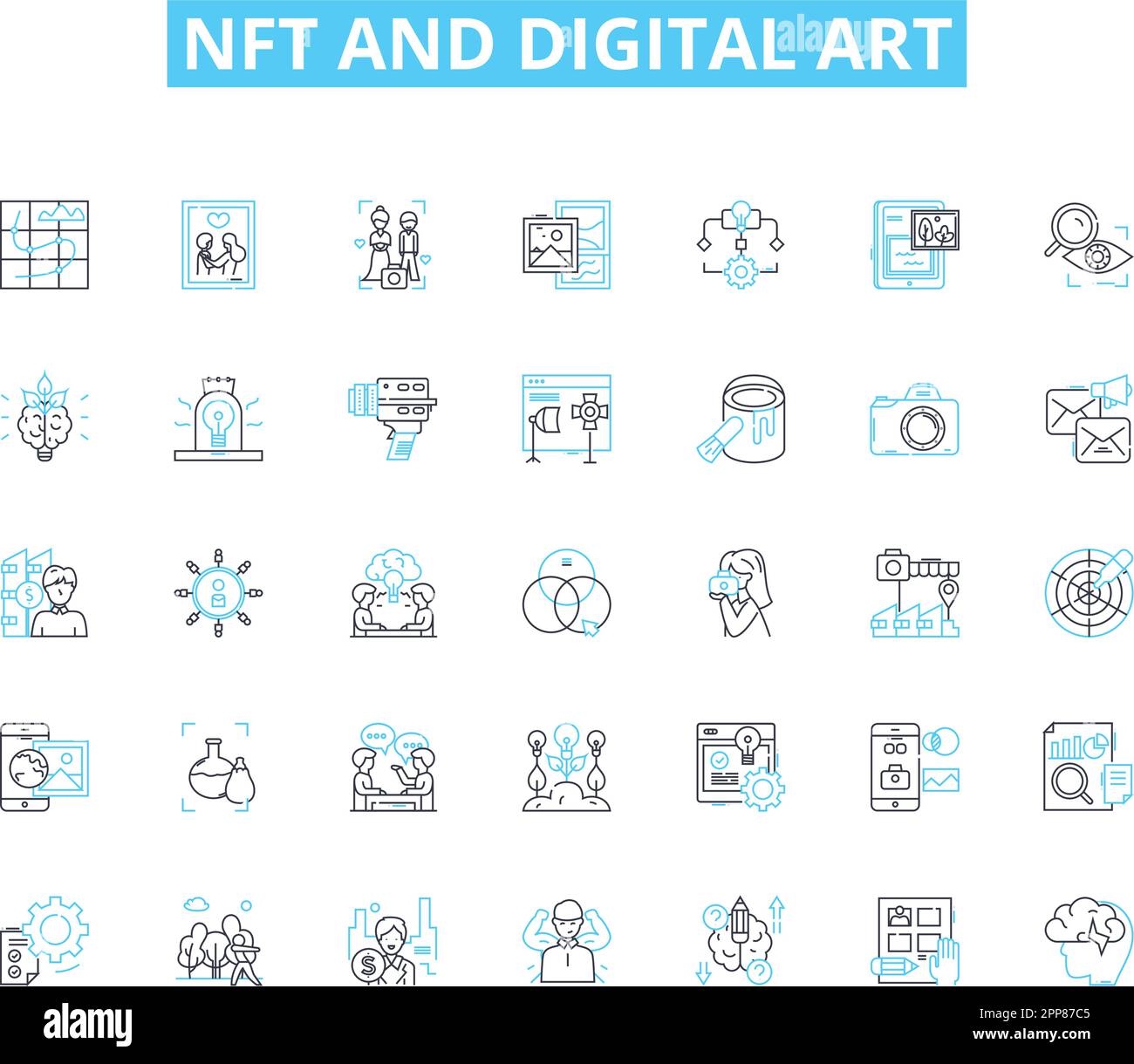 NFT and digital art linear icons set. Cryptocurrency, Blockchain ...