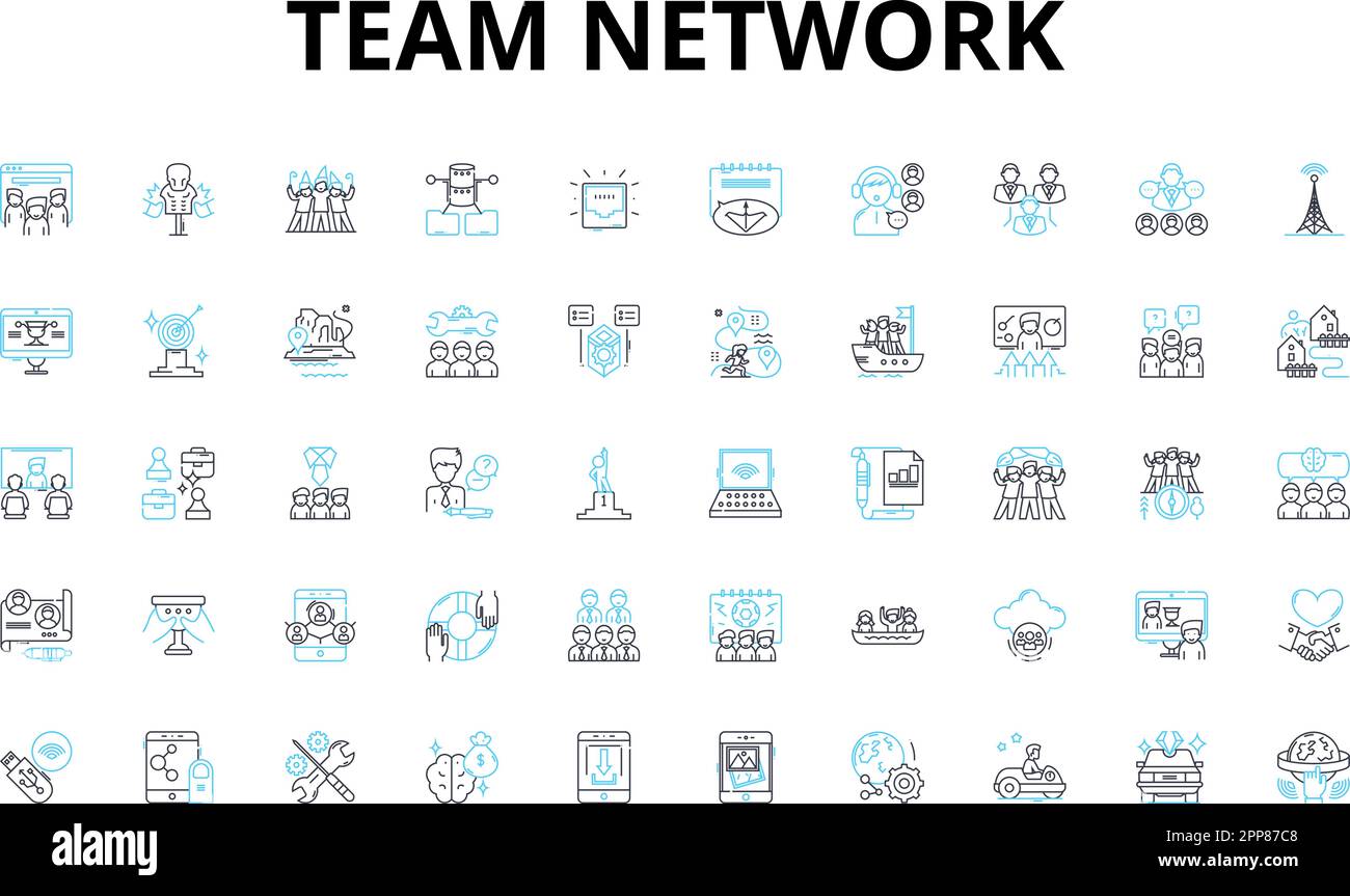 Team Network Linear Icons Set Ollaboration Integration Communication Synergy Connection