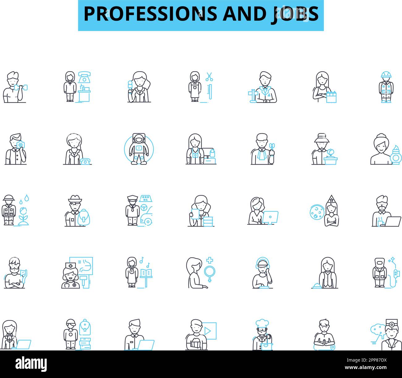 Professions and jobs linear icons set. Engineer, Architect, Doctor ...