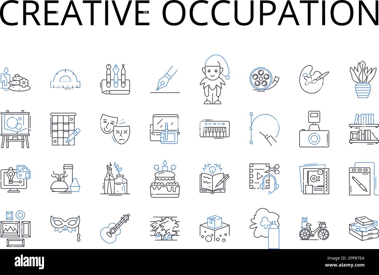 Creative occupation line icons collection. Artistic career, Innovative ...