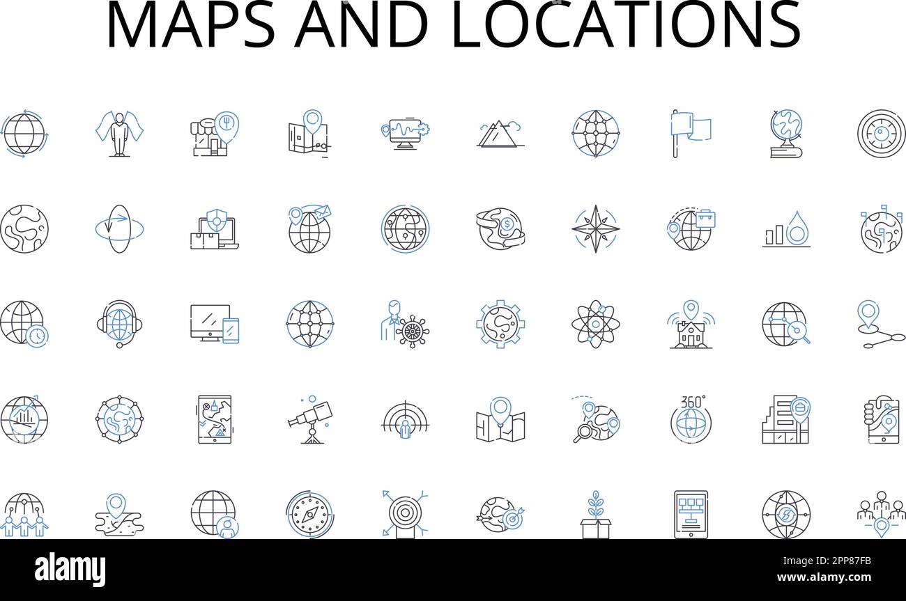 Maps and locations line icons collection. Tariffs, Duties, Imports, Exports, Declarations ...