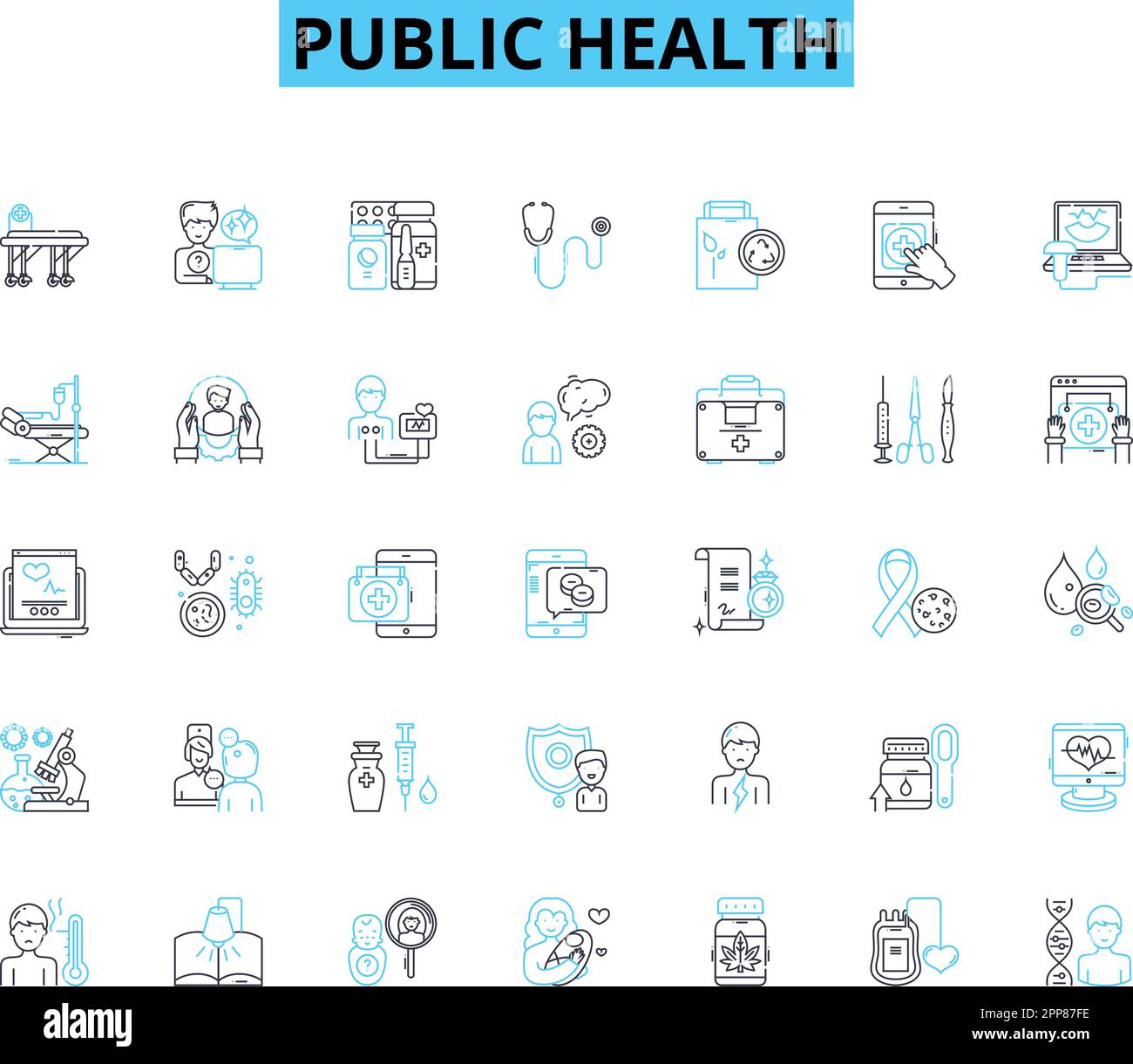 Public health linear icons set. Epidemiology, Outbreaks, Vaccinations ...