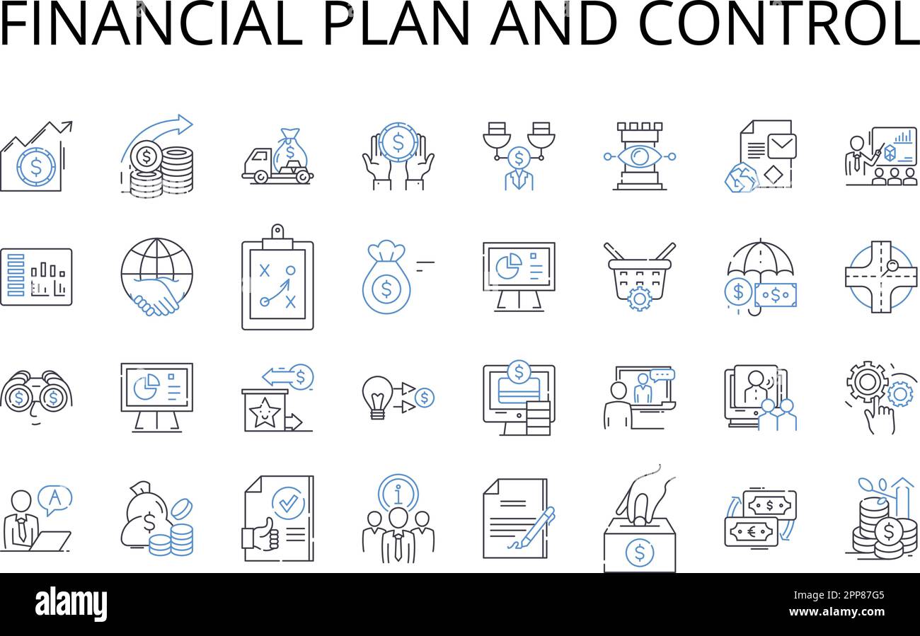 financial plan and control line icons collection. budget management ...