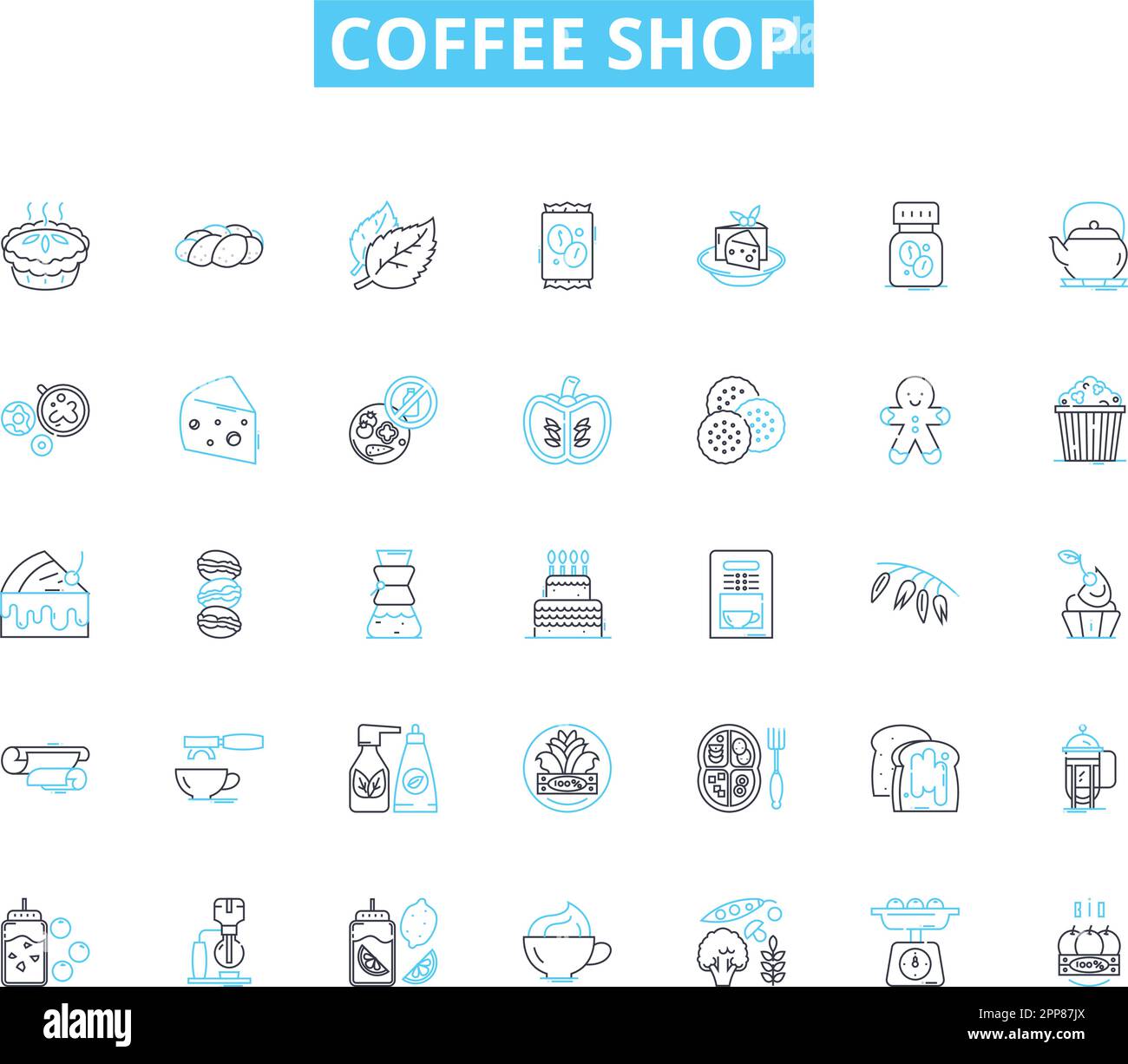 Coffee shop linear icons set. Aromatic, Roasted, Inviting, Relaxing ...