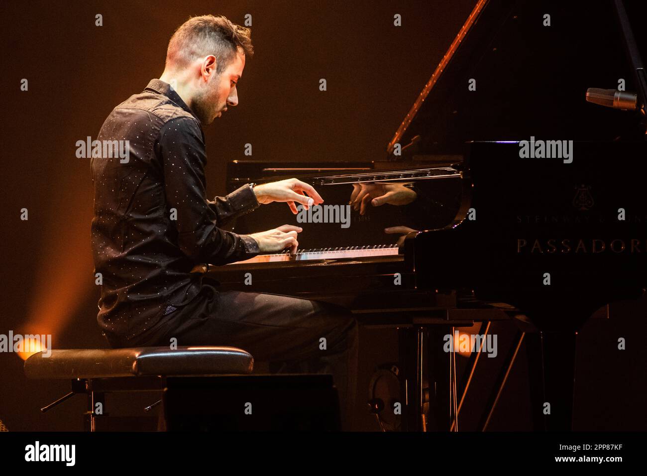 Milan Italy. 22 April 2023. The Hungarian pianist and composer PETER BENCE perform live on stage ...