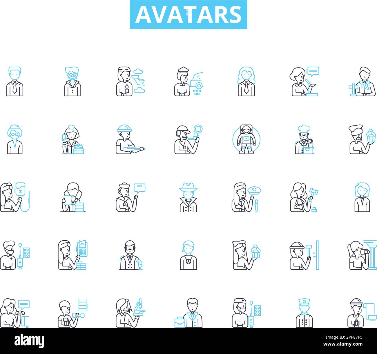 Avatars linear icons set. Virtual, Character, Online, Representation ...