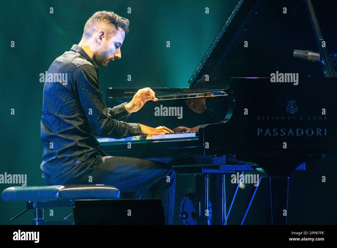 Milan Italy. 22 April 2023. The Hungarian pianist and composer PETER BENCE perform live on stage ...