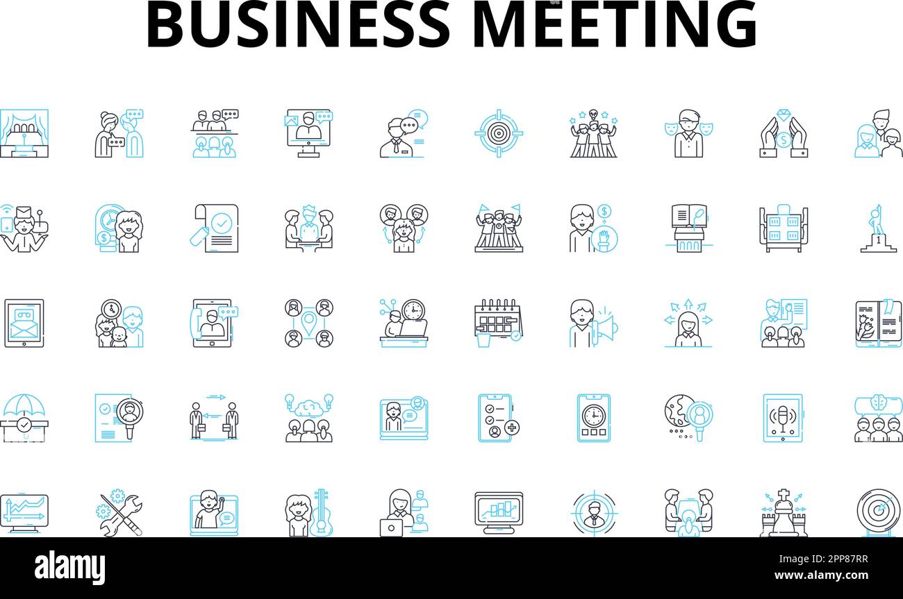 Business meeting linear icons set. Presentation, Discussion, Agenda ... Business meeting linear icons set. Presentation, Discussion, Agenda ...