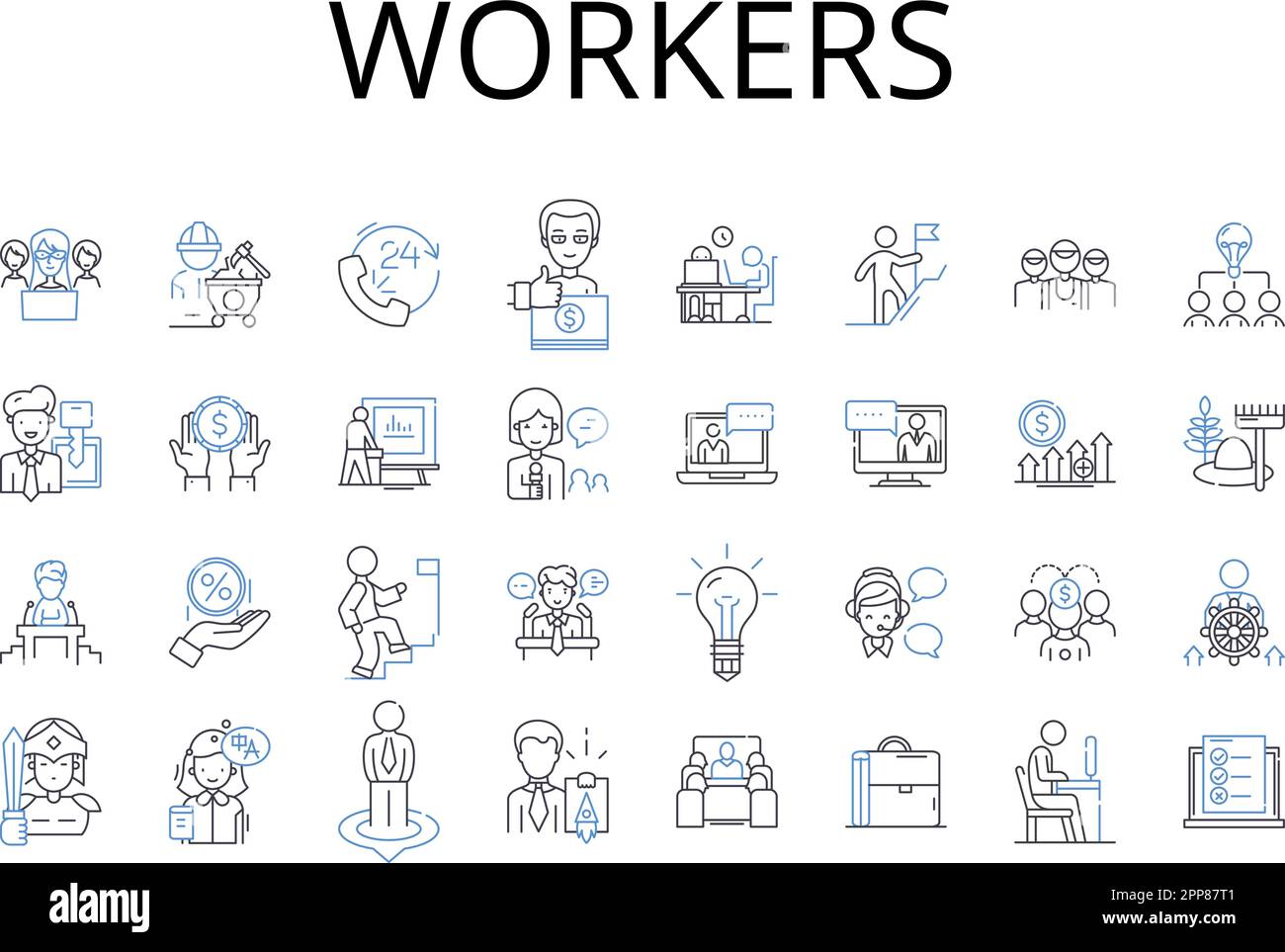 Workers line icons collection. Employees, Staff, Laborers, Operators, Personnel, Colleagues ...