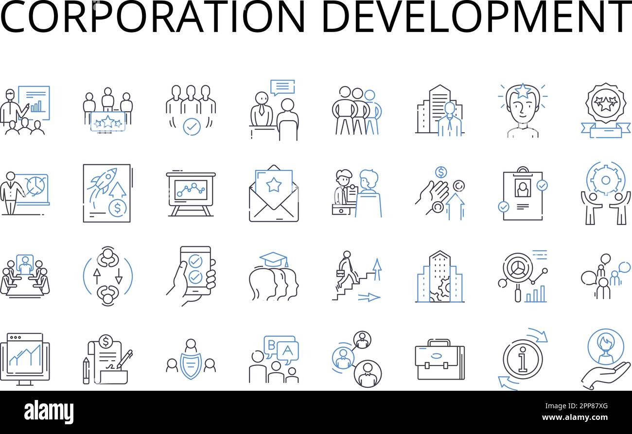 Corporation development line icons collection. Business expansion, Company growth ...