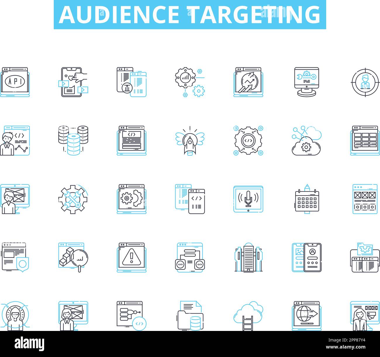 Audience targeting linear icons set. Demographics, Psychographics, Segmentation, Persona ...