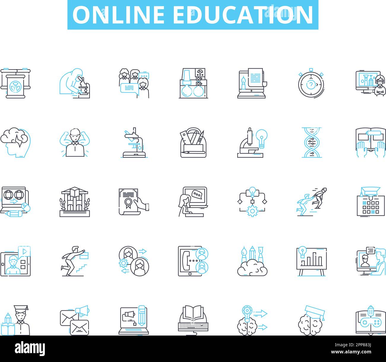 Online Education linear icons set. E-Learning, Virtual, Webinars, MOOC ...