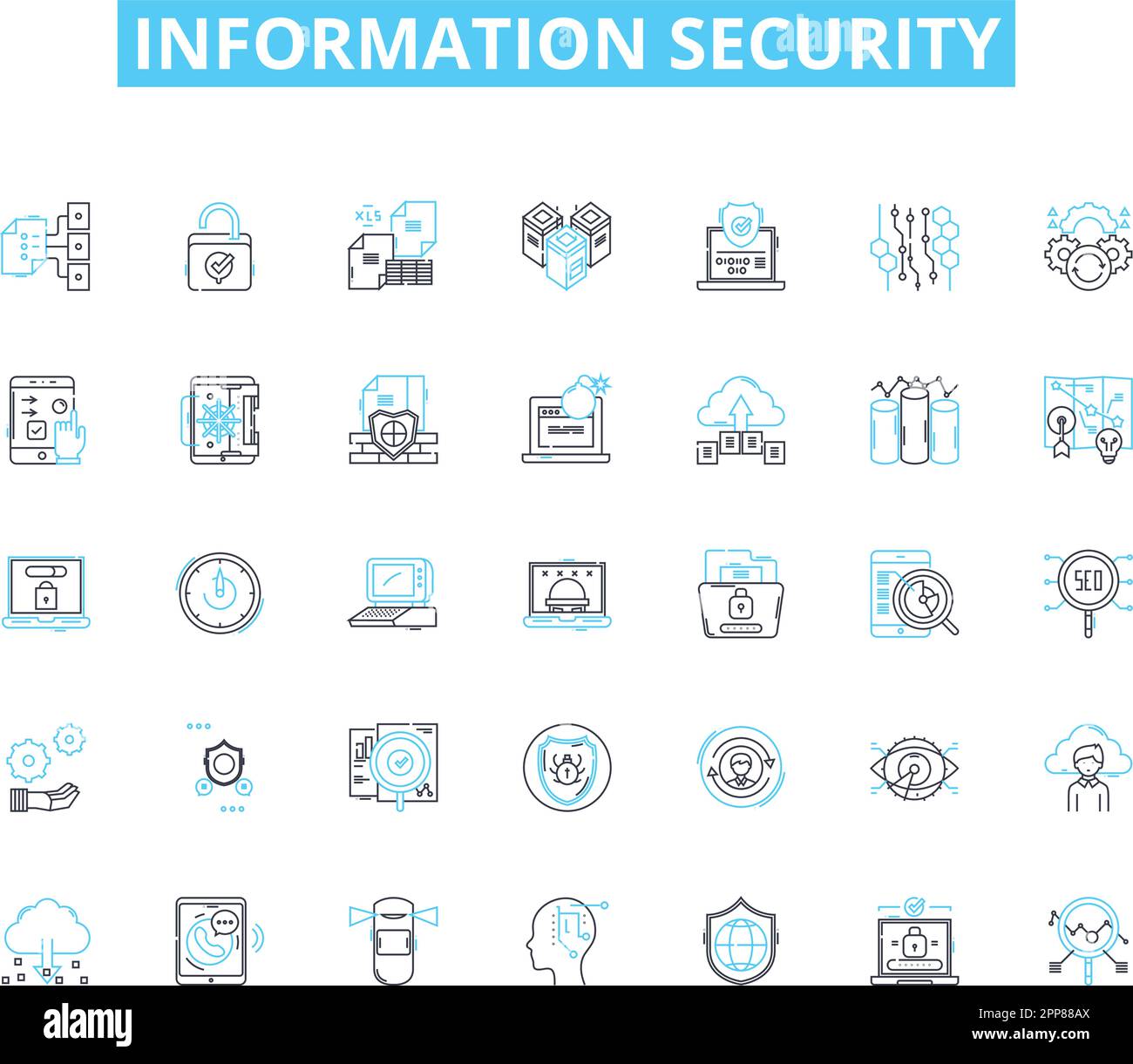 Information Security Linear Icons Set Encryption Firewall Authentication Malware Hacking
