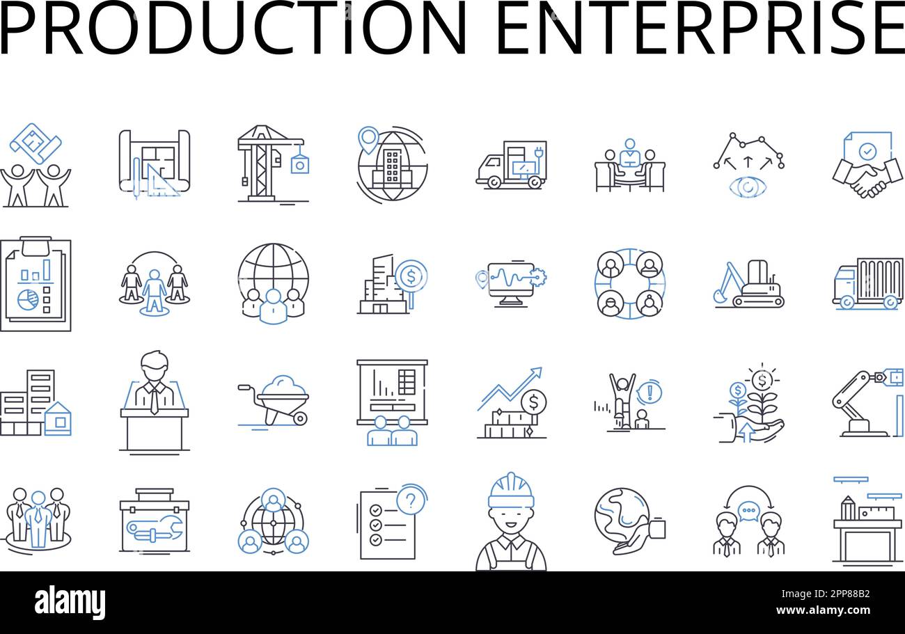 Production enterprise line icons collection. Creation business ...