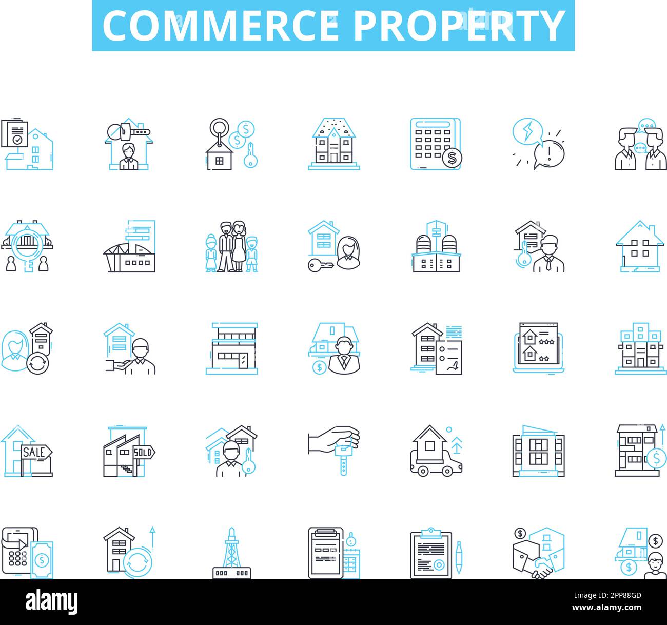Commerce property linear icons set. Retail, Commercial, Industrial ...
