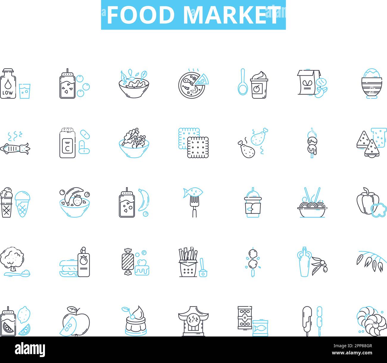 Food market linear icons set. Produce, Bakery, Meat, Seafood, Deli ...