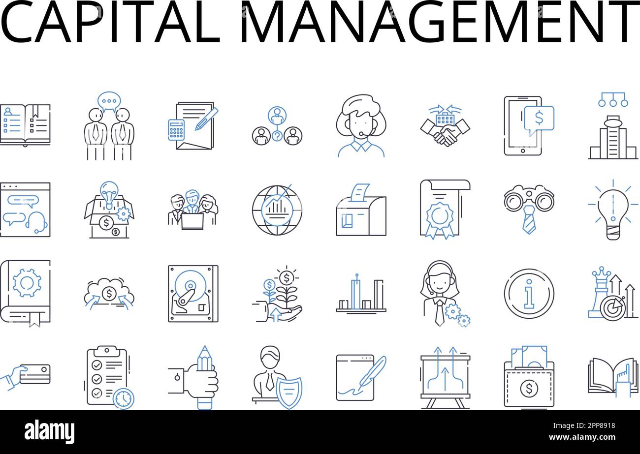 Capital management line icons collection. Budget control, Fiscal planning, Asset allocation ...