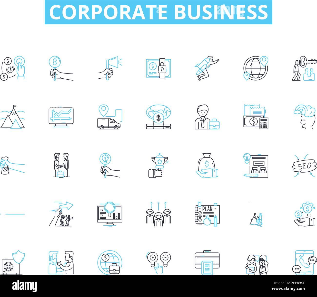 Corporate business linear icons set. Profit, Strategy, Growth ...