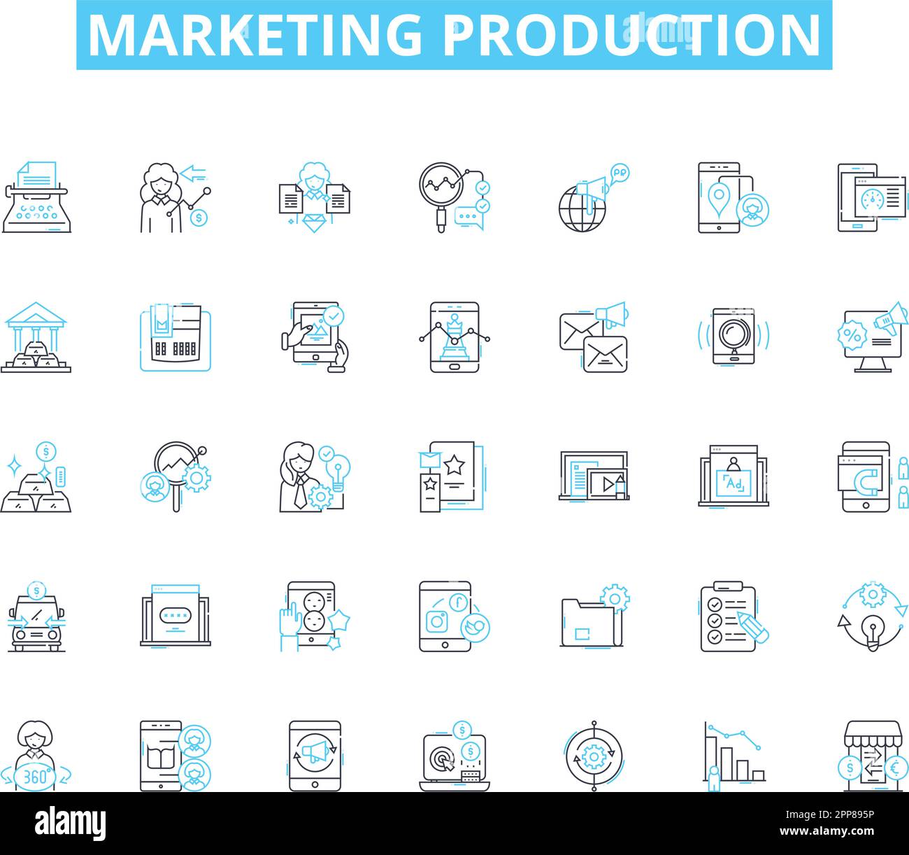Marketing production linear icons set. Strategy, Branding, Advertising ...