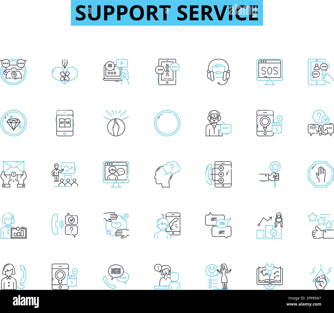 Support service linear icons set. Assistance, Help, Aid, Guidance ...