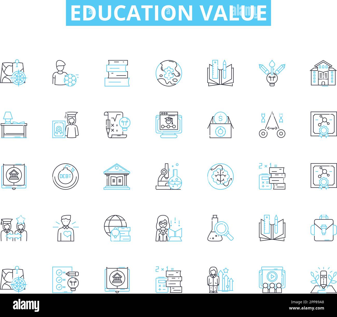 Education value linear icons set. Knowledge, Learning, Skills ...