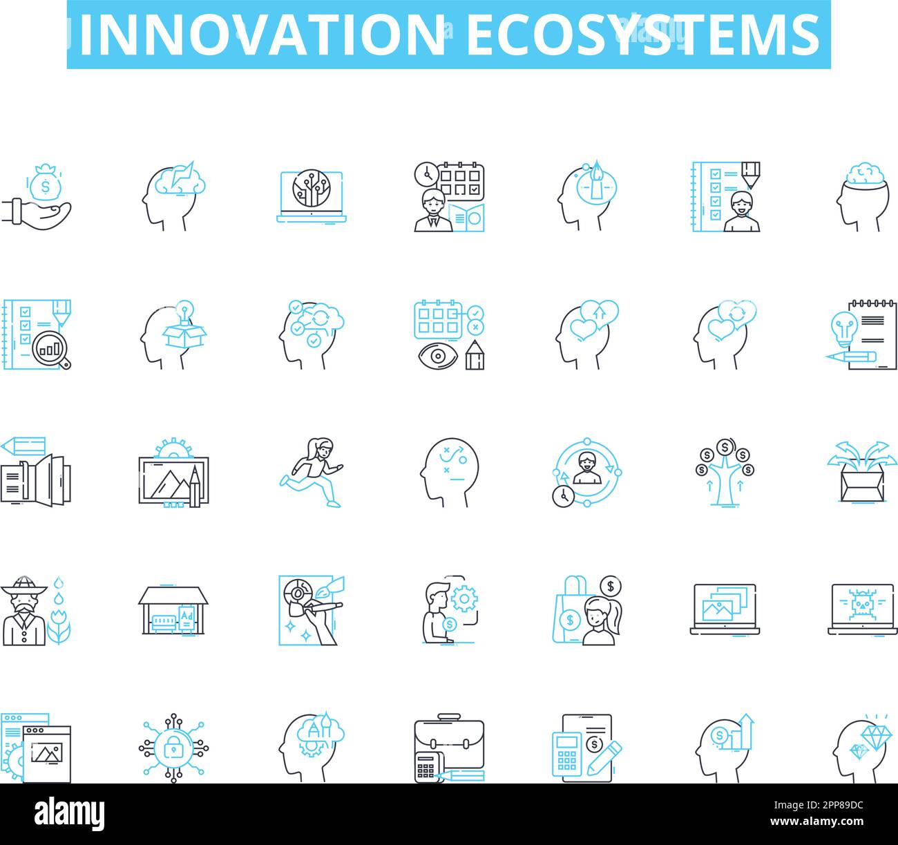 Innovation Ecosystems Linear Icons Set Collaboration Technology Creativity Entrepreneurship