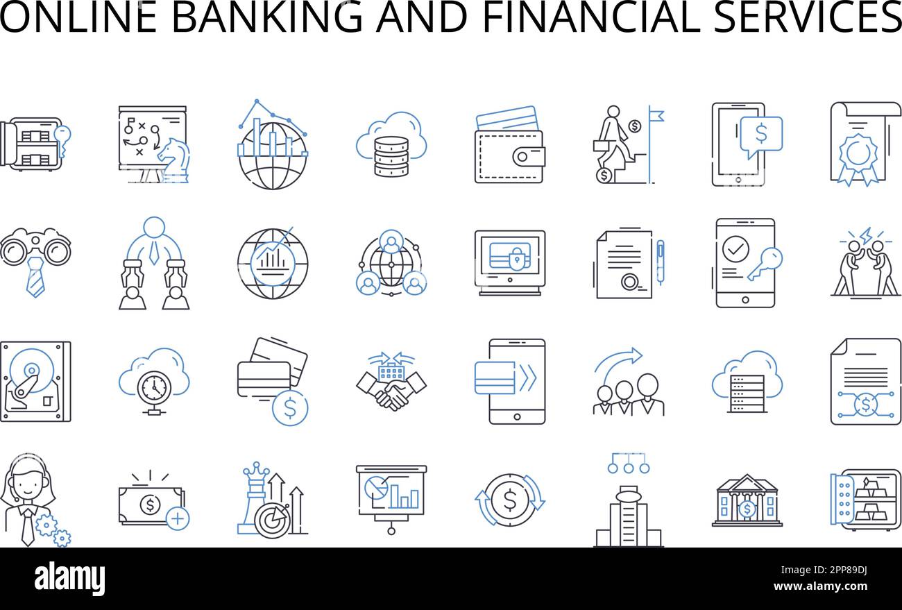 Online banking and financial services line icons collection. Digital marketing, Mobile payments ...